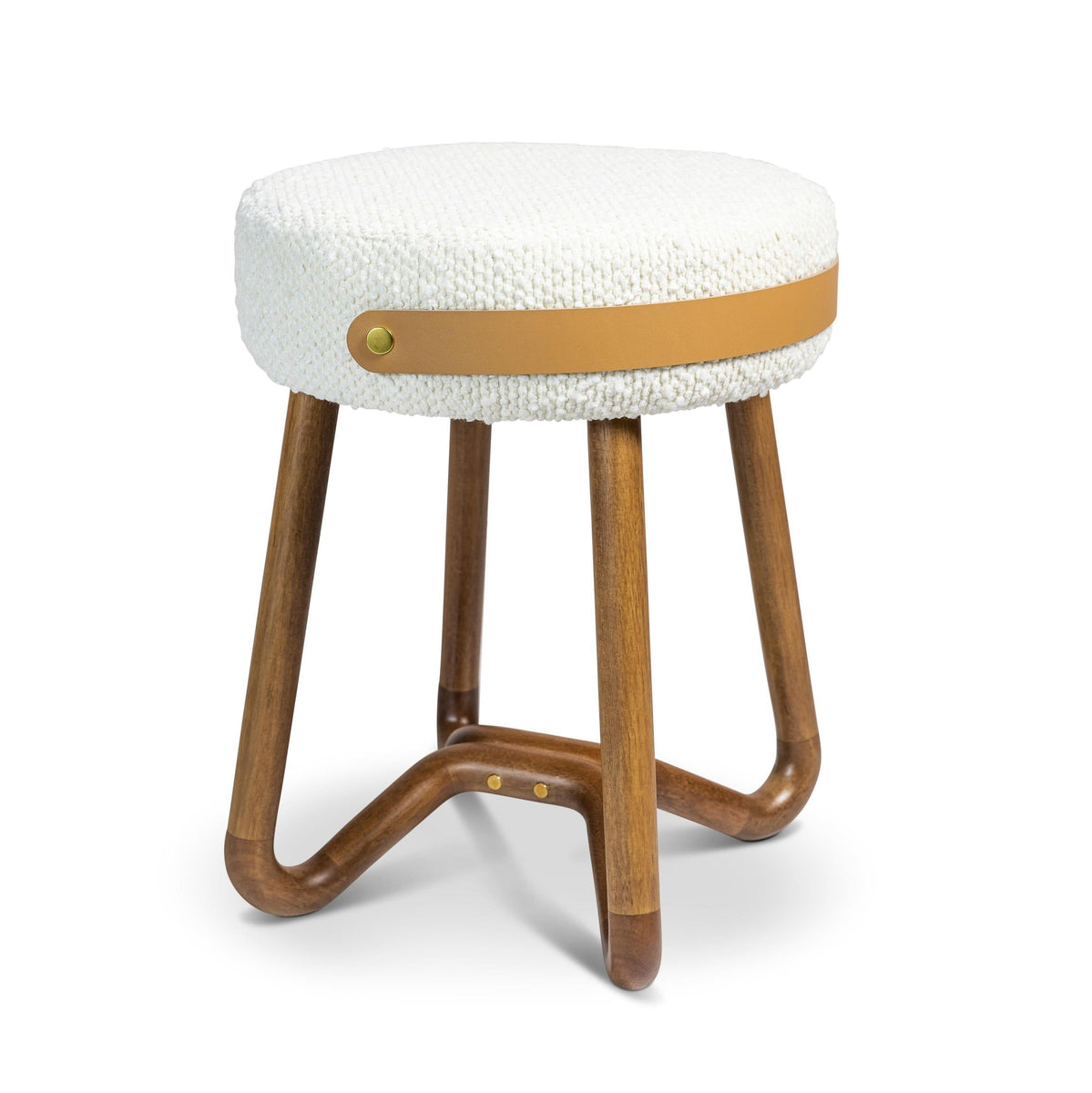 Modern Brazilian Loop Upholstered Stool, Boucle Ivory