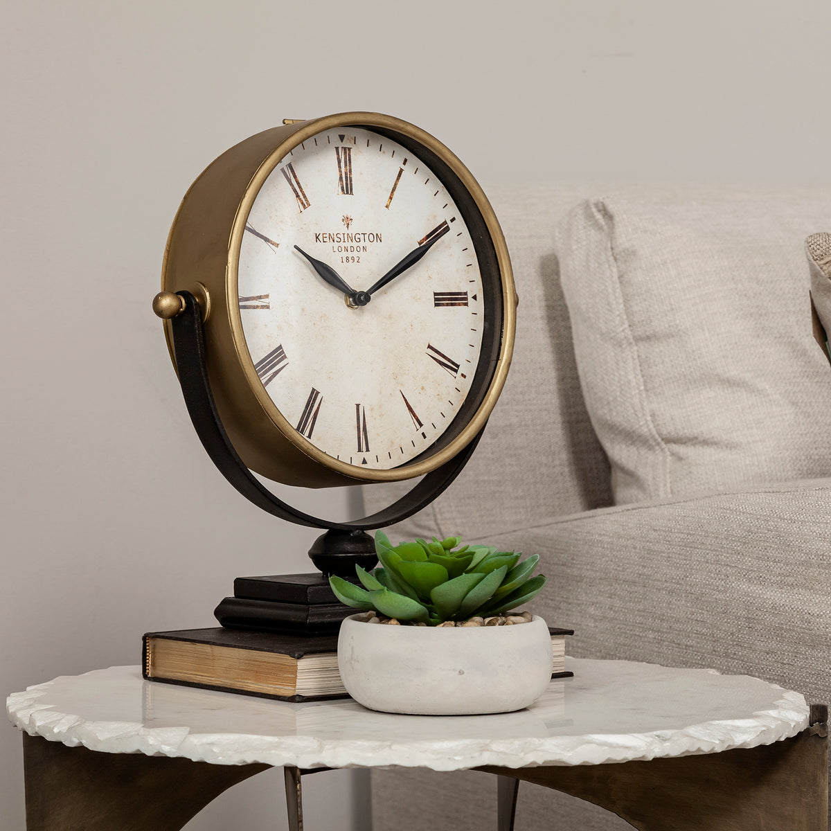 Houston Gold Metal Half Moon Base Table Clock