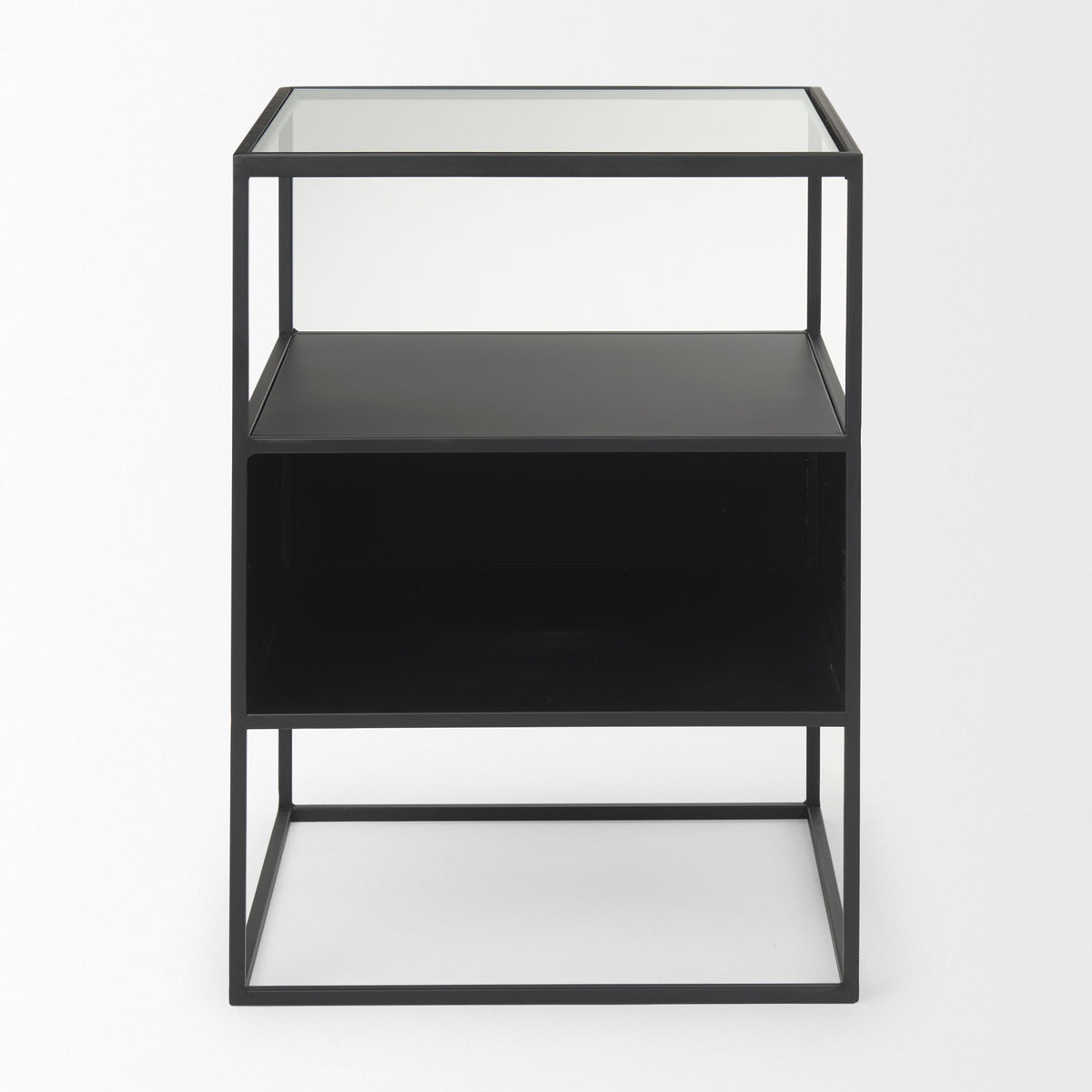Samson Side Table Matte Black Metal and Glass