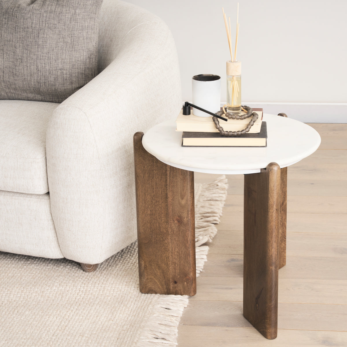 Rumer Dark Brown Wood w/ White Marble Side Table