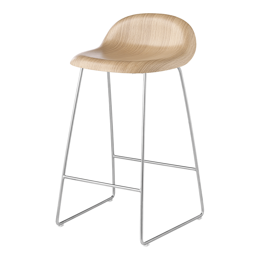GUBI 3D Counter Stool - Un-Upholstered, 65, Sledge base, Wood Shell