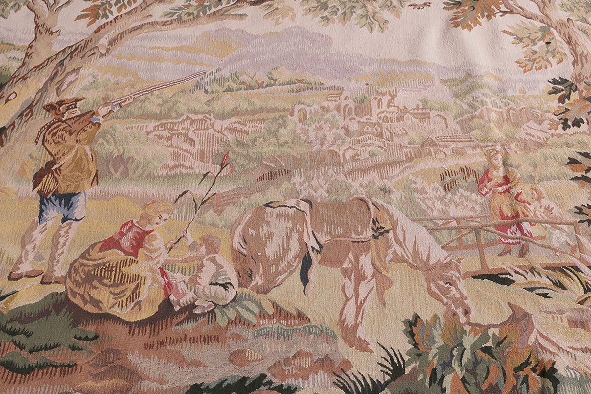 European Style Pictorial Beige Brown Green And Pink Wool Tapestry - 12