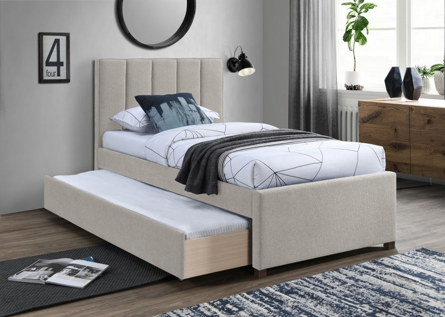 Harper Linen Textured Fabric Upholstered Trundle Bed