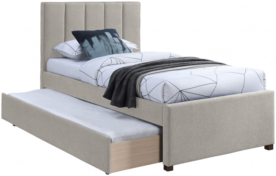 Harper Linen Textured Fabric Upholstered Trundle Bed