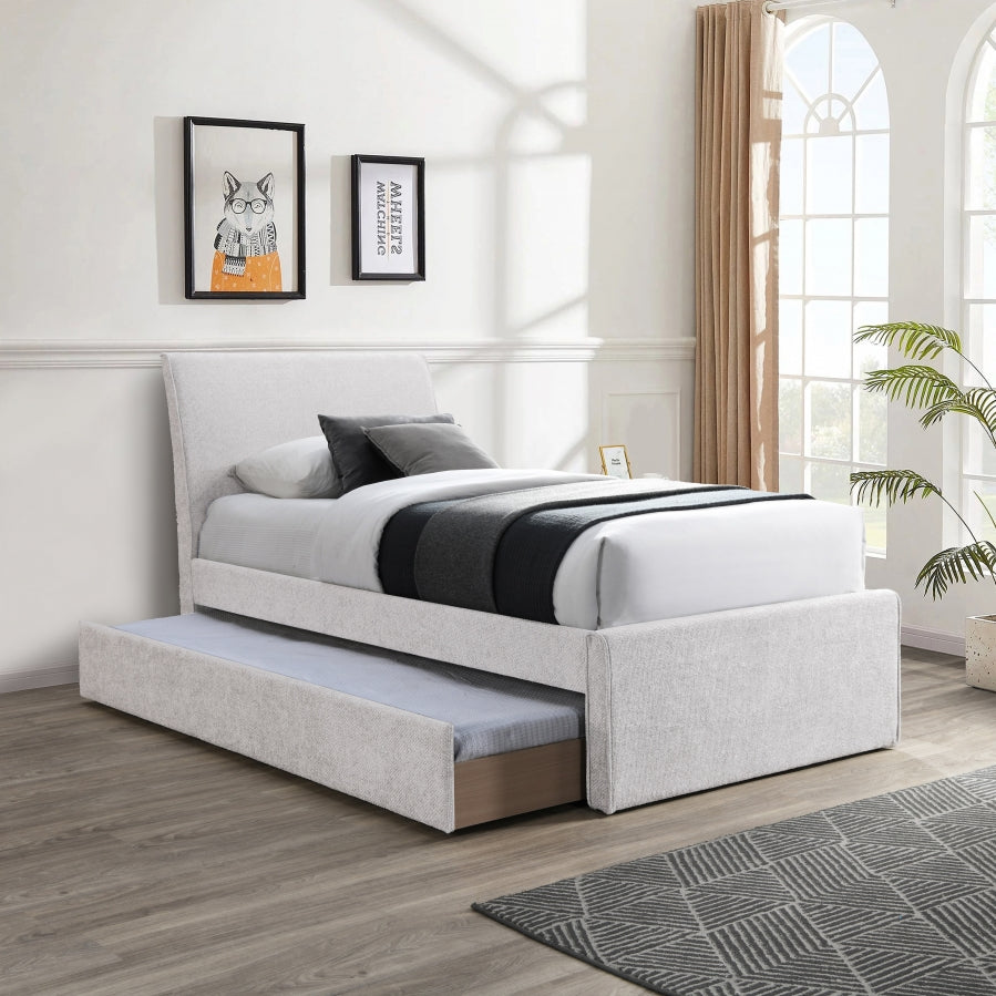 Cream Myles Chenille Fabric Upholstered Twin Trundle Bed, Cream