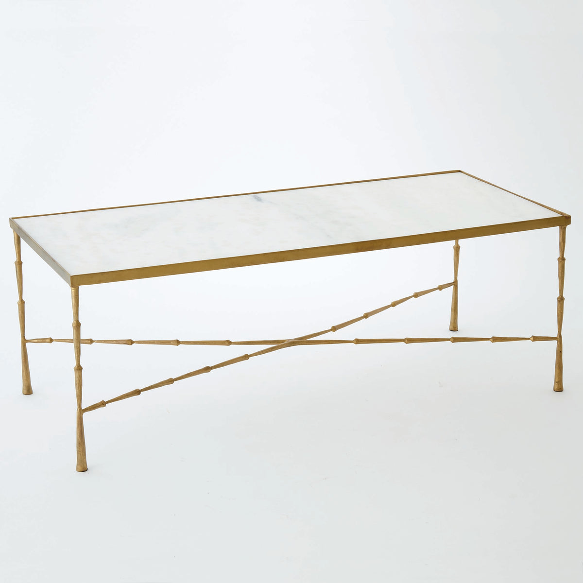 Spike Cocktail Table-Antique Brass w/White Marble Top