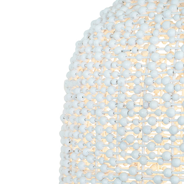 Elongated Dome Shaped Pendant, Antique Wrapped With Whitewash Wood Bea