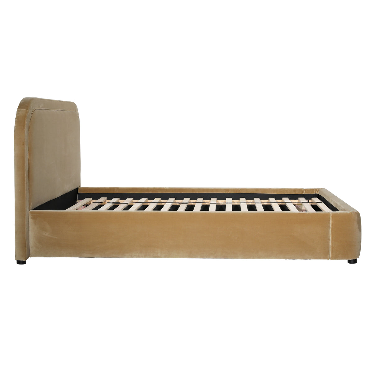 Agi Bed Polyester Velvet Upholstery and Birch Wood Frame - Camel