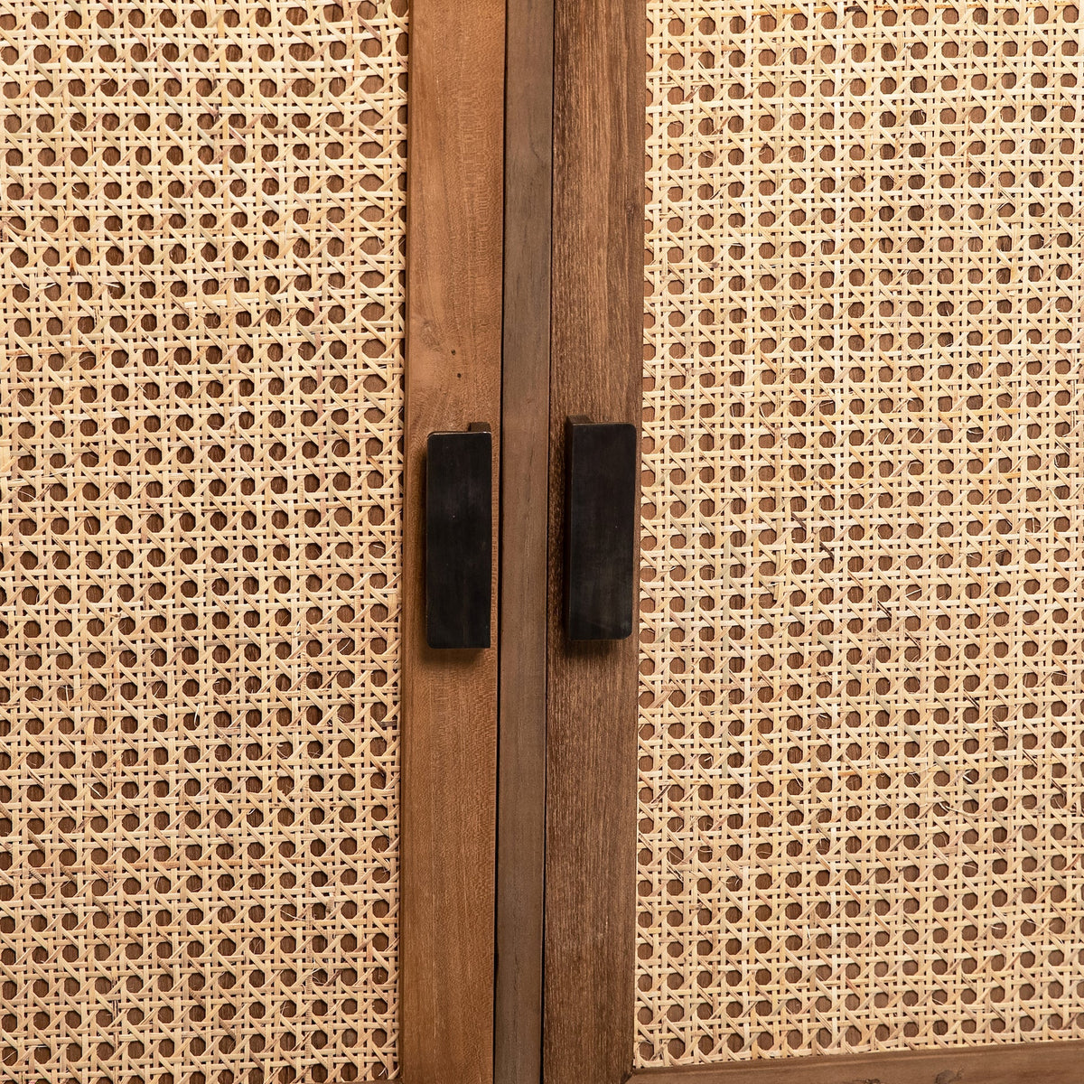 Khloe 83" Exotic Wood and Rattan 4-Door Sideboard in Natural Brown