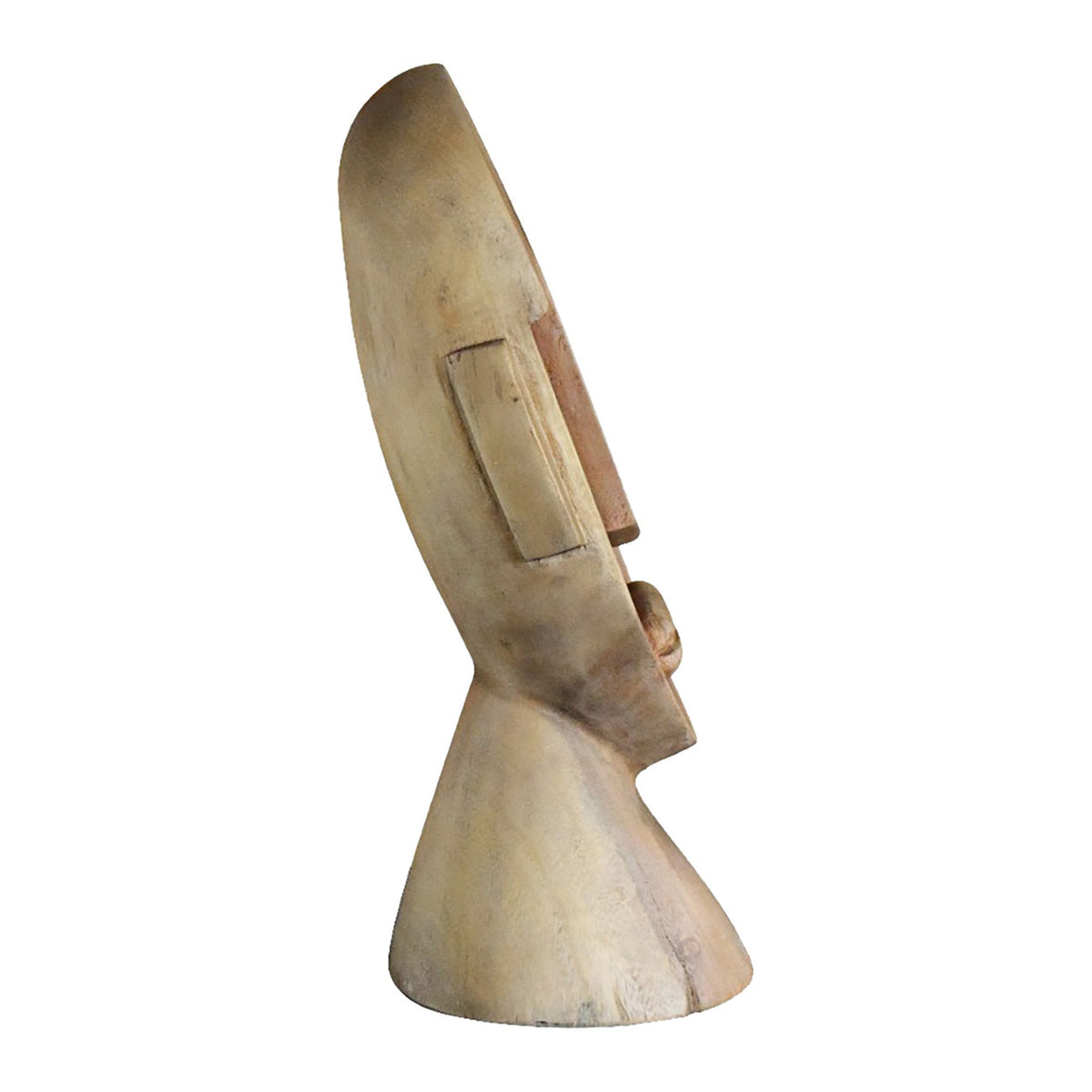 Somber Hand Carved Suar Wood Mask Sculpture