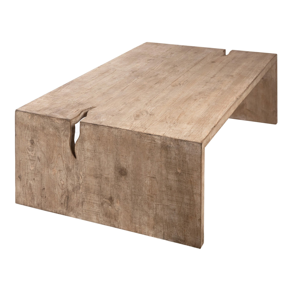 Evie Reclaimed Pine Waterfall Coffee Table, Light Wash