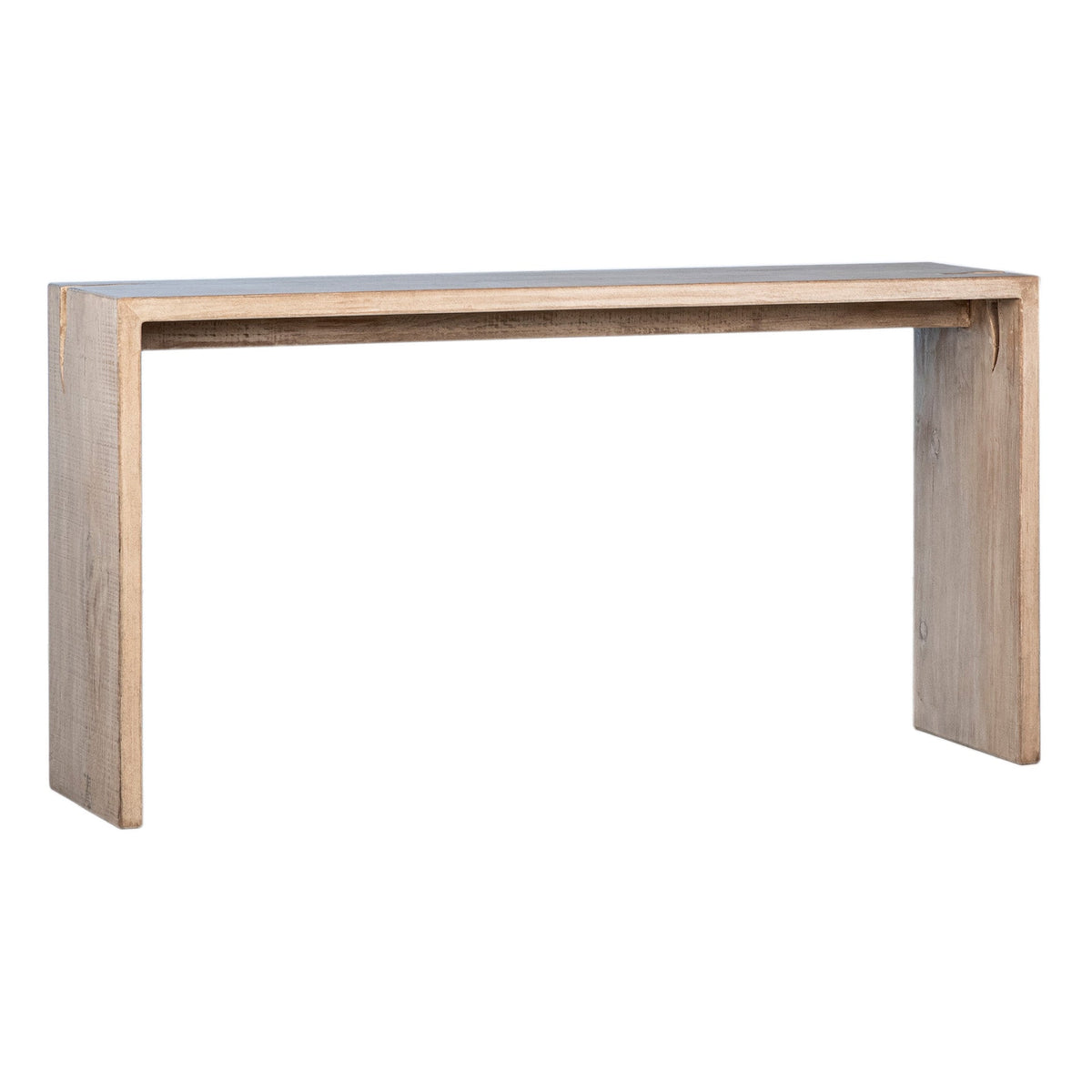 Evie Reclaimed Pine Waterfall Console Table, Light Wash