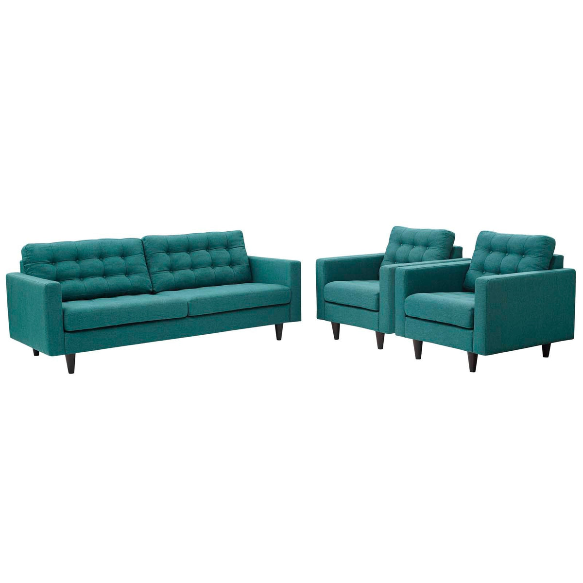 Empress Sofa and Armchairs Set of 3 in Teal