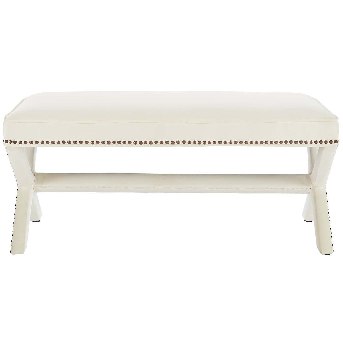 Rivet Performance Velvet Bench in Ivory
