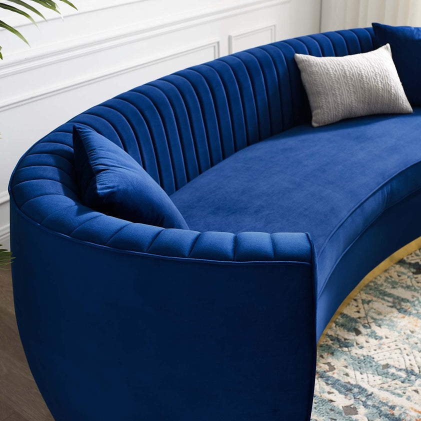 Enthusiastic Vertical Channel Tufted Curved Performance Velvet Sofa in