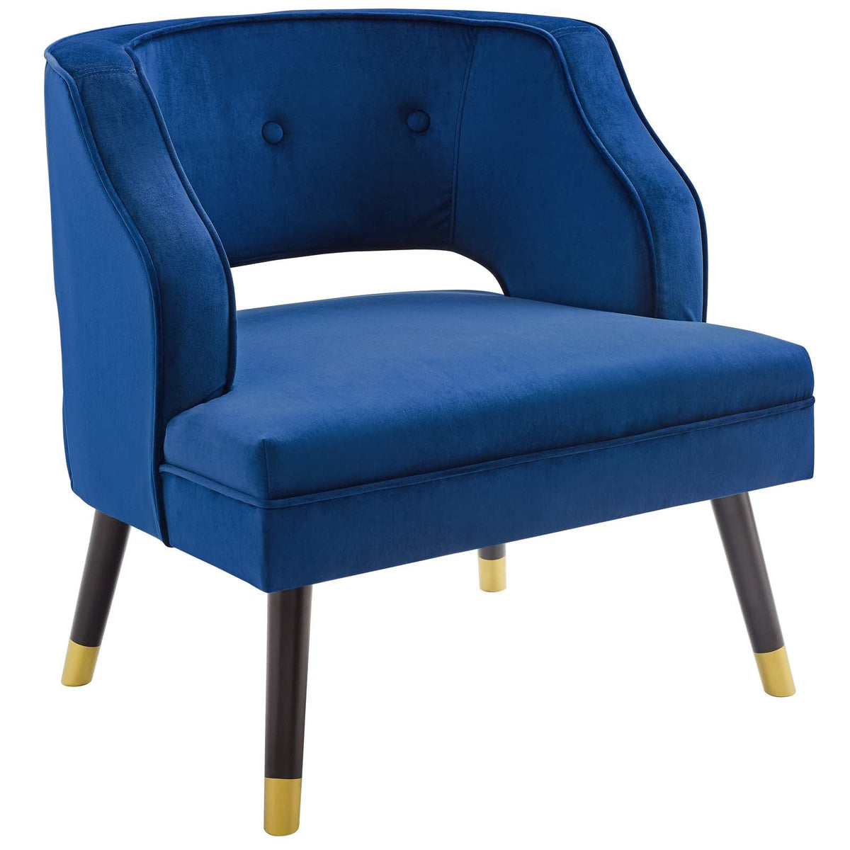 Traipse Button Tufted Open Back Performance Velvet Armchair in Navy