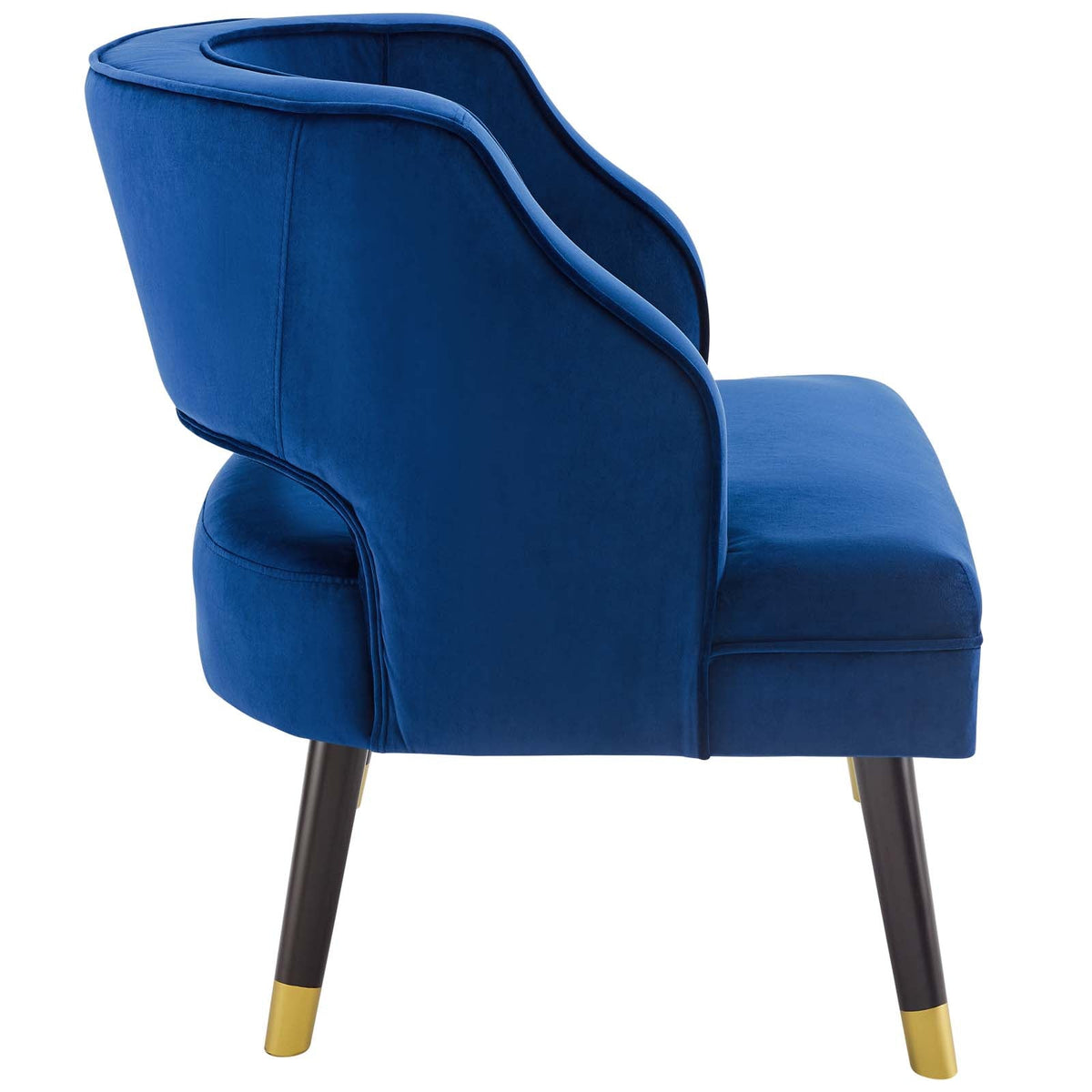 Traipse Button Tufted Open Back Performance Velvet Armchair in Navy
