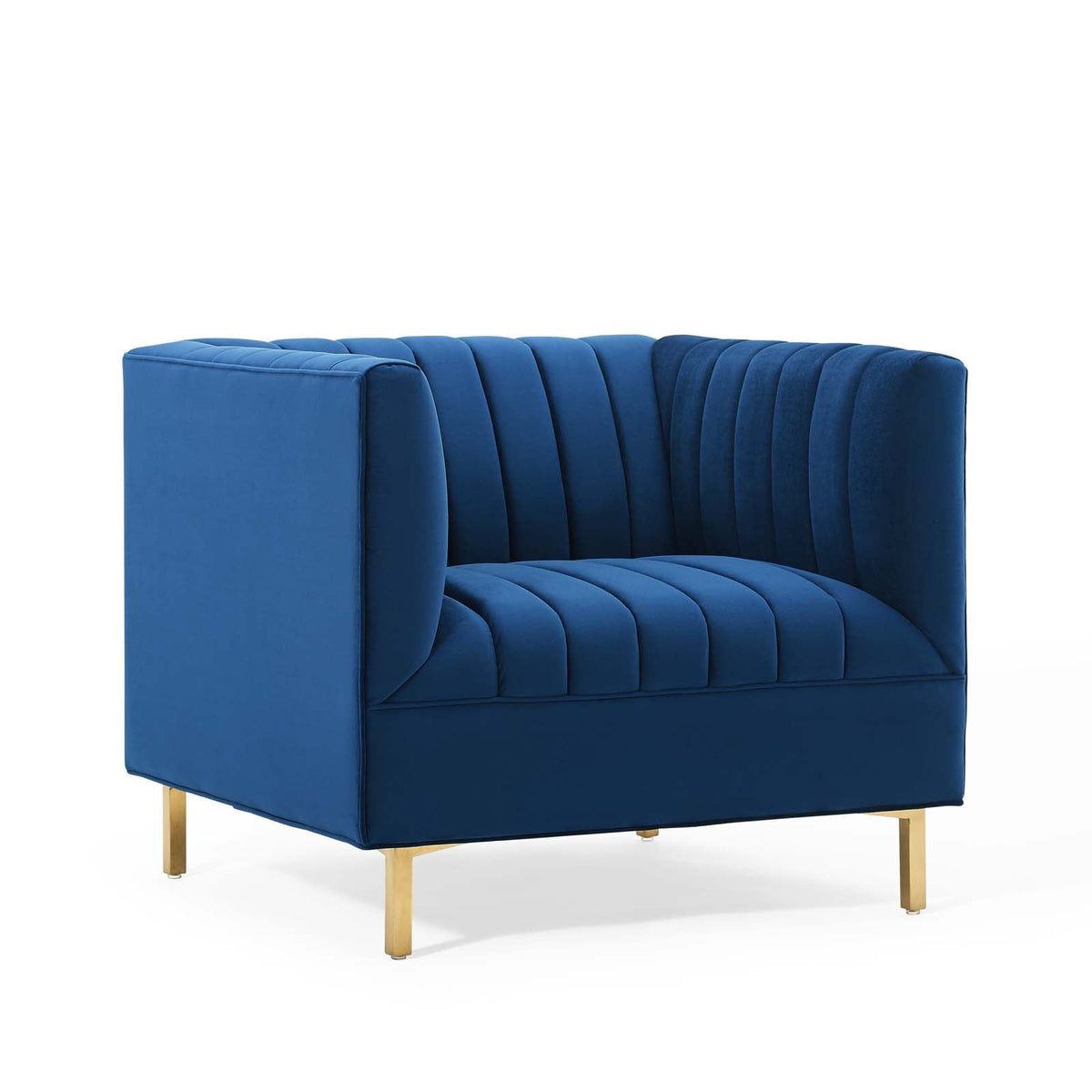 Shift Channel Tufted Performance Velvet Armchair in Navy