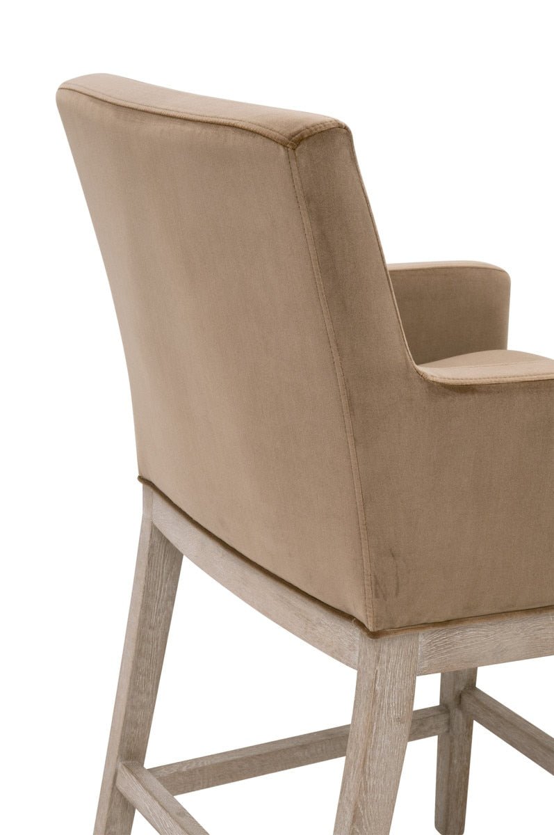 Drake Counter Stool, Caramel Velvet, Natural Gray Oak
