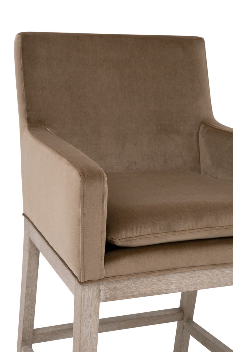 Drake Counter Stool, Caramel Velvet, Natural Gray Oak