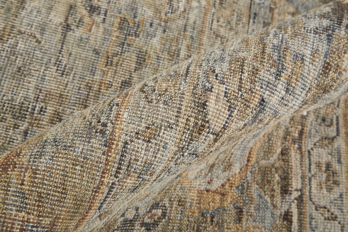 Marabel Traditional Damask Tan Gray Ivory Area Rug