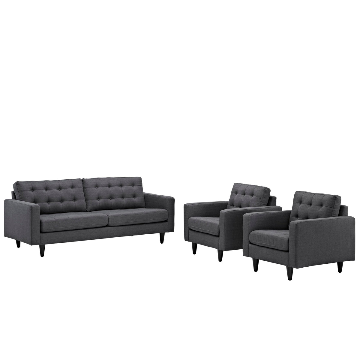 Empress Sofa and Armchairs Set of 3 in Gray