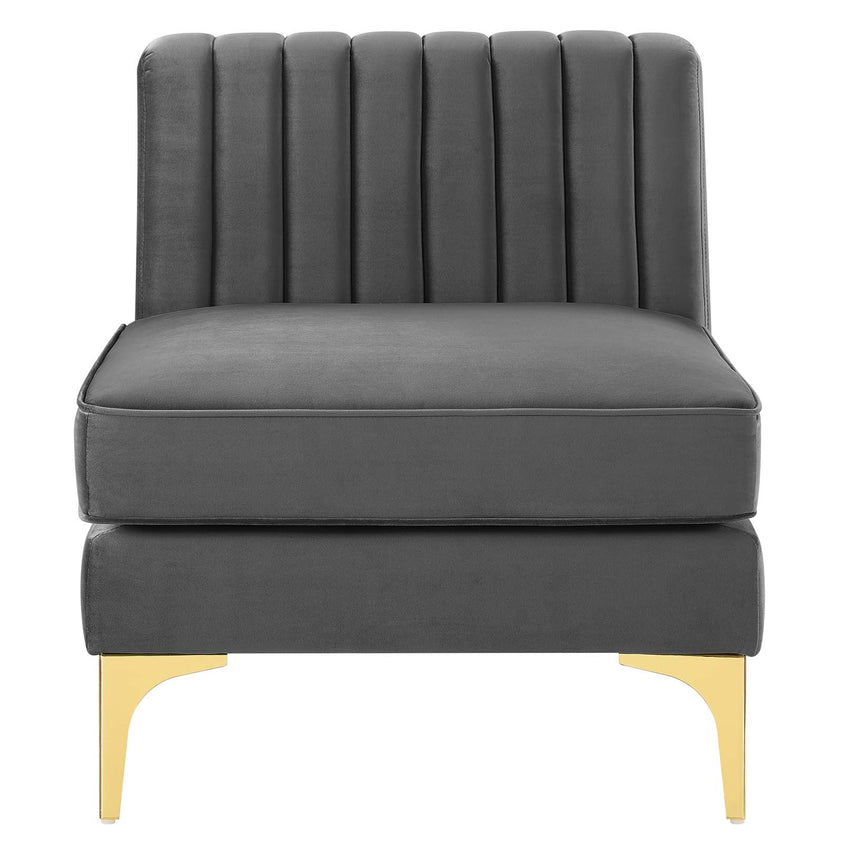 Triumph Channel Tufted Performance Velvet Armless Chair in Gray