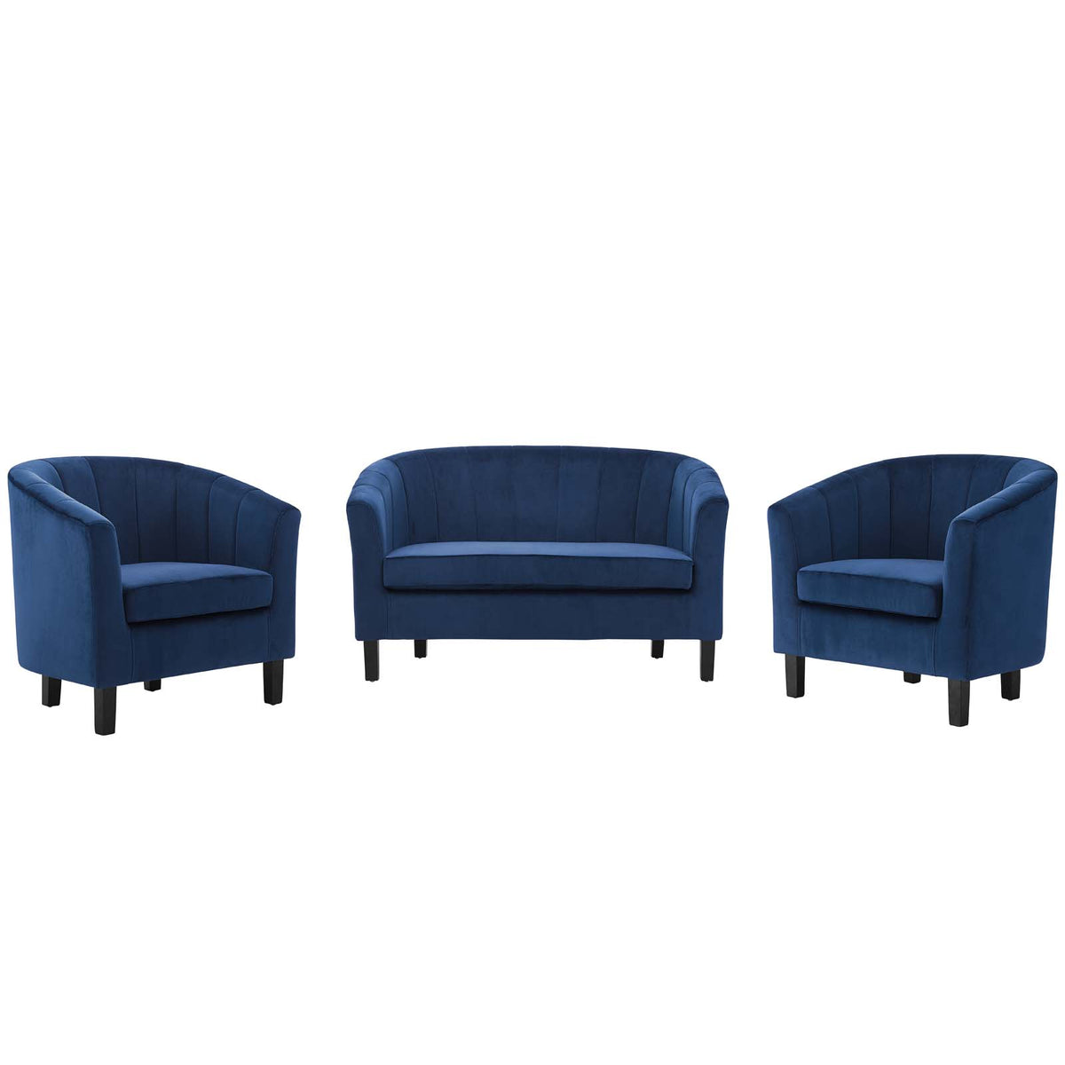 Prospect Channel Tufted 3 Piece Performance Velvet Set in Navy