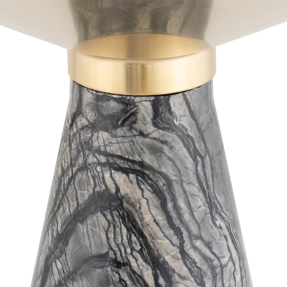Iris Side Table - Gold with Black Wood Vein Marble Base, 19.8in