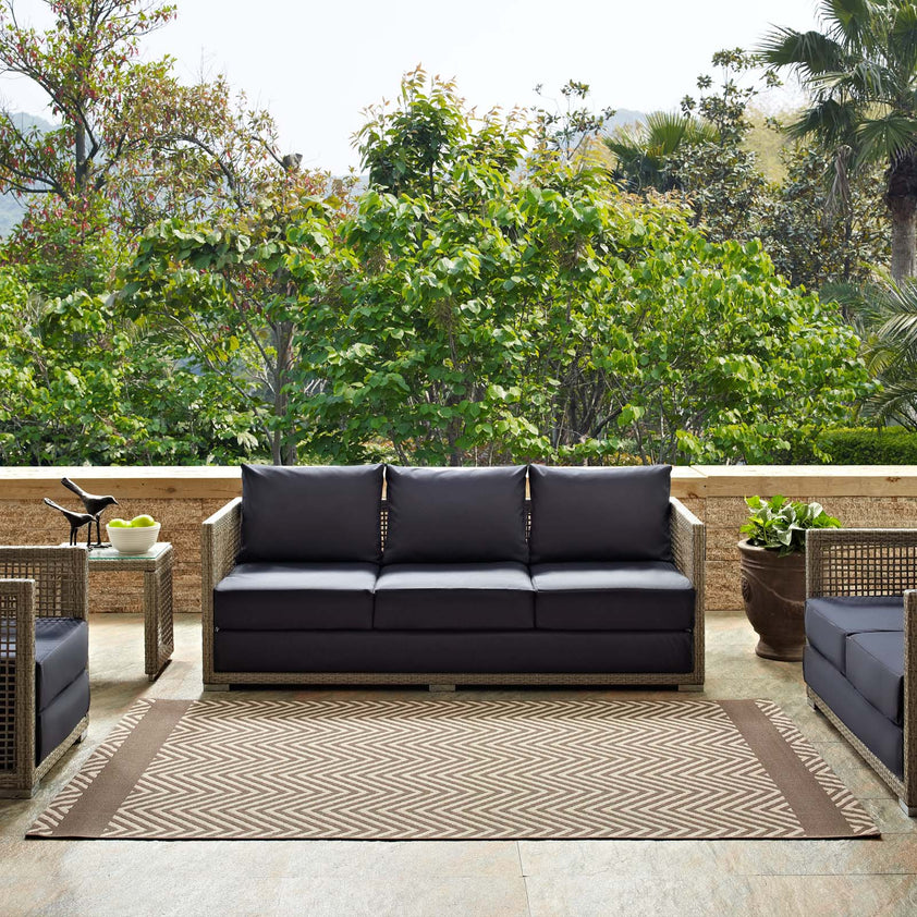 Optica Chevron With End Borders 8x10 Indoor and Outdoor Area Rug in Li